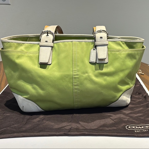 Coach | Bags | Coach Lime Green And Cream Shoulder Bag | Poshmark
